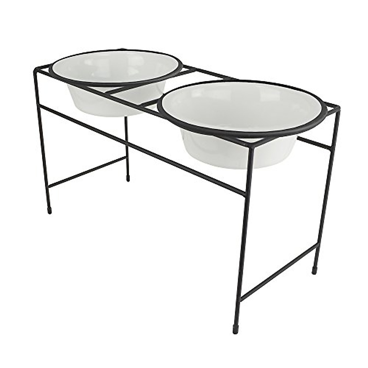 Platinum Pets Double Diner Feeder with Stainless Steel Dog Bowls, 6.25 cup/50 oz, Pearl White, Large