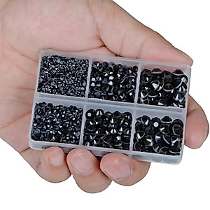 LPBeads 6400 Pieces Black and Red Hotfix Rhinestones Flat Back 5 Mixed Sizes Crystal Round Glass Gems with Tweezers and Picking Rhinestones Pen