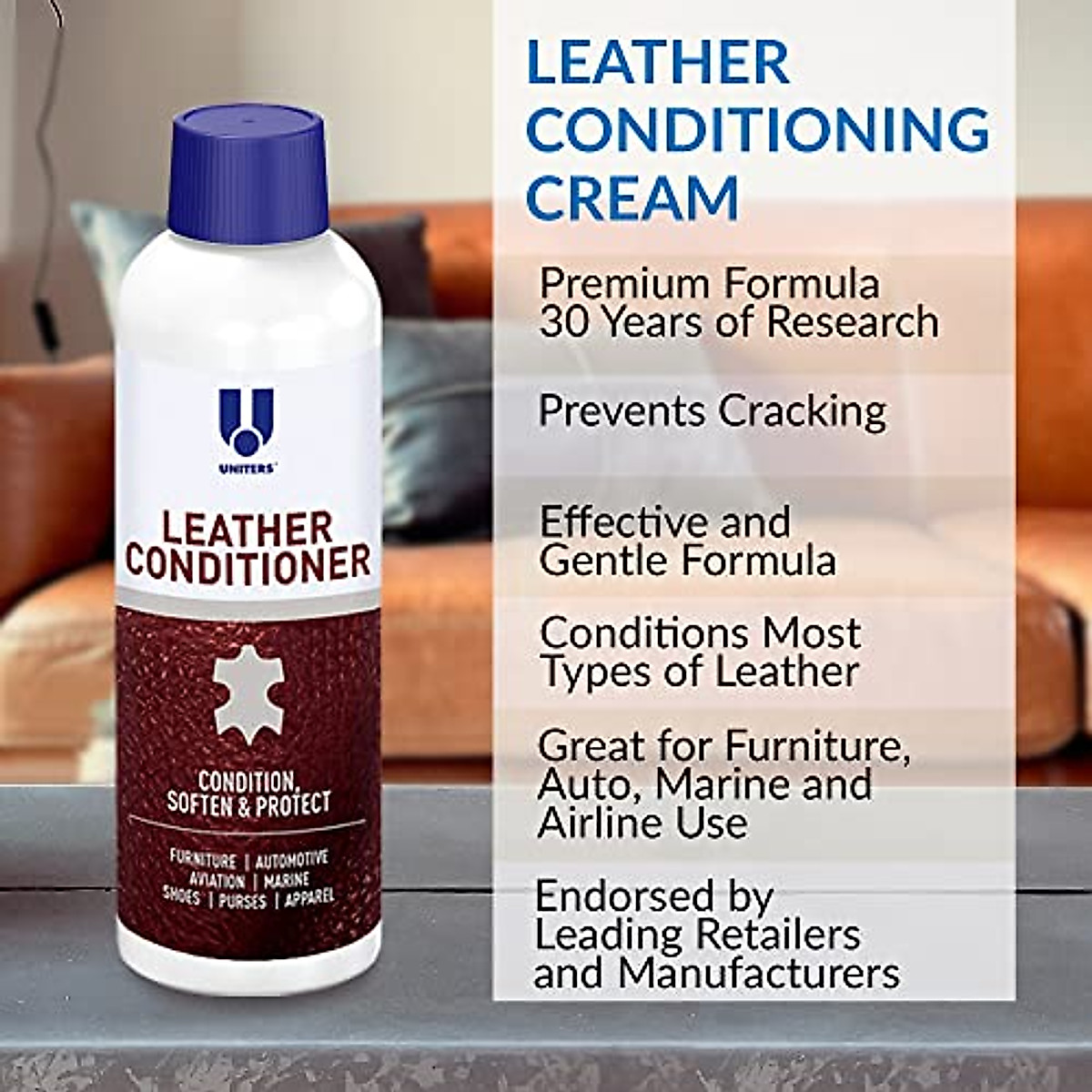 UNITERS Leather Cleaner and Conditioner Foam Solution Cream Bundle, for use of Leather Furniture, Car Interior, Apparel, Boots, Shoes, Bags, and More
