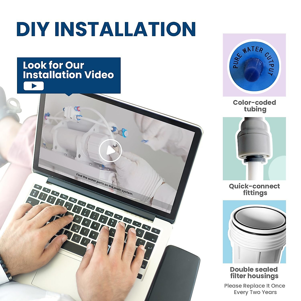 COMFEE’ 5-Stage Reverse Osmosis System, NSF Certified Water Filter for Under Sink, Easy DIY Installation, Ultra Safe Drinking Water Filtration System, Leak-Free RO System, Quiet Operation, 75 GPD