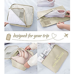 WOOMADA 7 Set Packing Cubes for Suitcases Travel Essentials Luggage Organizer for Travel Accessories Shoe Bag Tioletry Bag Laundry Bag(beige)