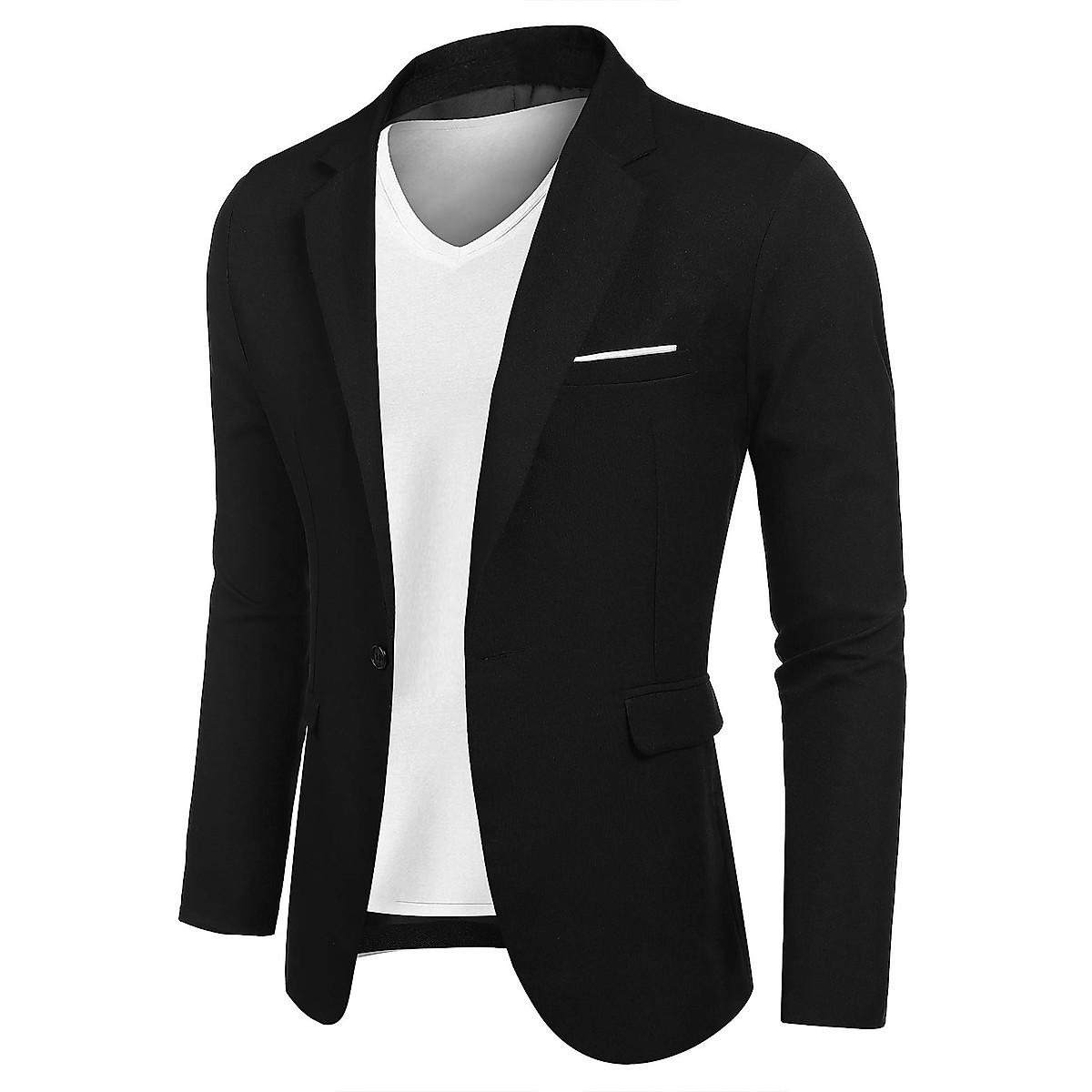 COOFANDY Men Slim Fit Suits Casual Lightweight Blazer Jackets One Button Tuxedos Dark Black