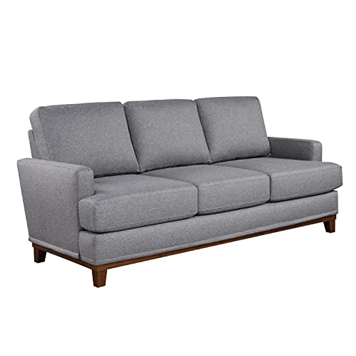 Bridgevine Home Modern 80 Inch Sofa Couch with Dark Walnut Accent Wood Base, for Living Room Easy Clean Couch, Deep Seating Reversable Memory Foam Cushions, Marcus Alabaster Grey, Avalon Grey