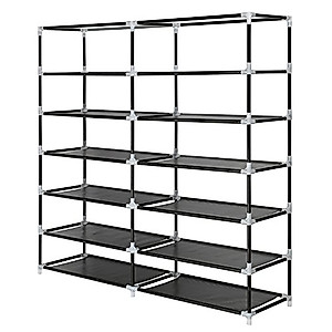 Blissun 7 Tier Shoe Rack Storage Organizer, 36 Pairs Portable Double Row Shoe Rack Shelf Cabinet Tower for Closet with Nonwoven Fabric Cover, Black