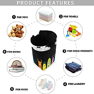 visesunny Collapsible Laundry Basket Monster Face Set Large Laundry Hamper with Handle Toys and Clothing Organization for Bathroom, Bedroom, Home, Dorm, Travel