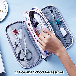 LParkin Cute Cat Pencil Case Super Large Capacity 3 Compartments Canvas Pencil Box Kawaii Makeup Bag Cat Gifts for Boys Girls