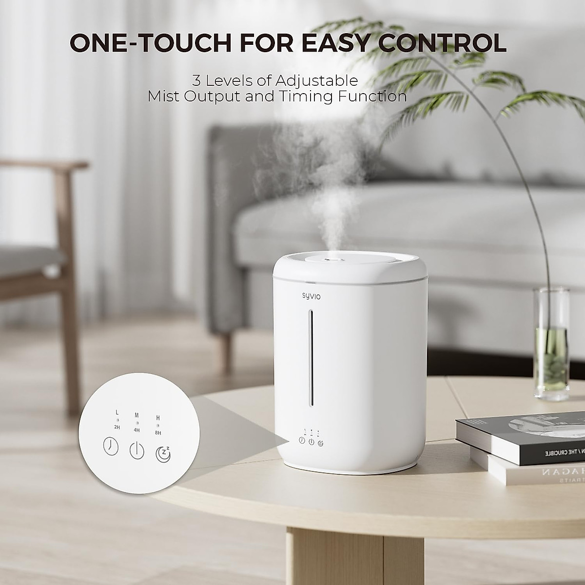 Syvio Humidifiers for Bedroom Large Room, Easy to Clean Humidifier Ultrasonic & Essential Oil Diffuser, Room Humidifier for Bedroom Baby Plant Cool Mist, Top Fill, Quiet, 360° Nozzle, Auto Off, 2.8L