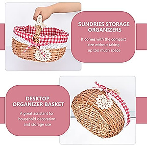 Cabilock Woven Flower Basket Rattan Picnic Basket with Liner and Handle Oval Wicker Linen Floral Storage Basket Easter Eggs Holder Kids Toy Tote for Easter Holiday Camping Home Decor Woven Planter