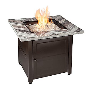 Endless Summer, The Duvall, 30" Square Outdoor Propane Fire Pit, Includes White Fire Glass, Table Insert, & Protective Cover