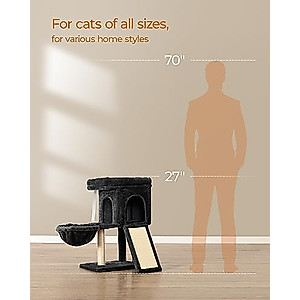 FourFurPets Cat Tree, 27in Cat Tower, Cat Condo for Kittens, Large Cat Perch, Cat Caves, Cat Basket, Sisal Scratching Board, Smoky Gray
