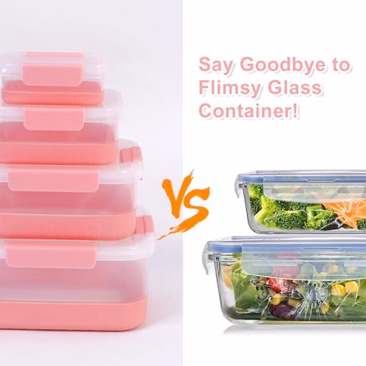 Plastic Food Storage Containers with Leakproof Locking Lids, Stackable Airtight Storage Containers for Pantry & Kitchen Organization, BPA-Free & Freezer Safe, Non-slip Base, Set of 4 Pieces, Pink