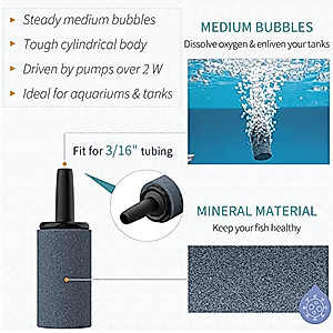Pawfly Aquarium 1 Inch Air Stone Cylinder Grey Bubble Diffuser Release Tool for Nano Air Pumps Small Buckets and Fish Tanks, 10 Pack