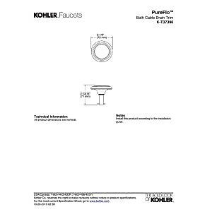 Kohler K-T37396-AF Cable Bath Drain Trim w/Push Button Handle French Gold