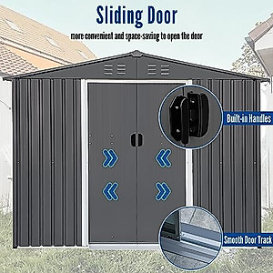 MIRAFIT 8x6 Ft Storage Shed, Galvanized Steel Sheds & Outdoor Storage Cabinet with Sliding Door, Garden Metal Shed for Tool, Bike, Lawn Mower, Backyard, Patio, Dark Gray