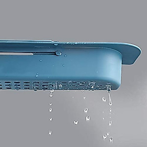 Telescopic Sink Storage Rack Holder Tray Expandable Drain Basket Rack Adjustable Sponge Soap Holder Drainer Sink Tray for Home Kitchen (BLUE)