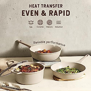 CAROTE Pots and Pans Set Nonstick, 8 Pcs Induction Cookware Set, Stackable Kitchen Cookware, Pans for Cooking, Taupe Granite