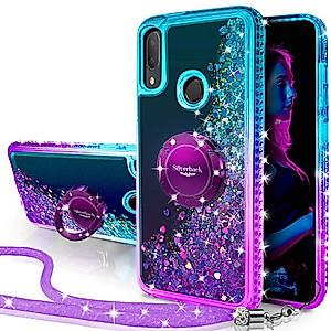 Silverback Alcatel 3V 2019 Case, Moving Liquid Holographic Sparkle Glitter Case with Kickstand, Bling Diamond Bumper Ring Slim Protective Alcatel 3V 2019 Case for Girls Women -Purple