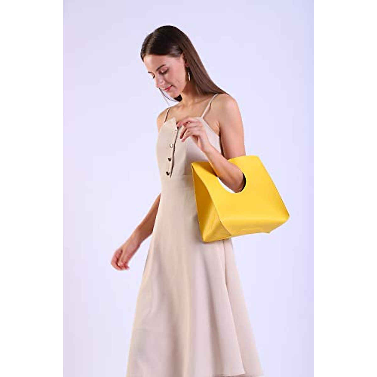 HOXIS Vintage Minimalist Style Soft Pu Leather Handbag Clutch Small Tote (Yellow)