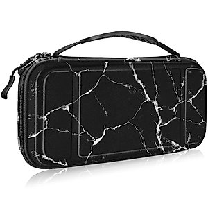 Fintie Carrying Case for Nintendo Switch OLED Model 2021/Switch 2017, [Shockproof] Hard Shell Protective Cover Travel Bag with 10 Game Card Slots & Inner Pocket, Marble Black