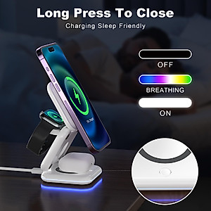 Gonat Wireless Charging Station, 3 in 1 Magnetic Wireless Charger for Apple Devices, Desk Lamp with Wireless Charger for iWatch and for Airpods, Compatible with iPhone 15/14/13/12 Series