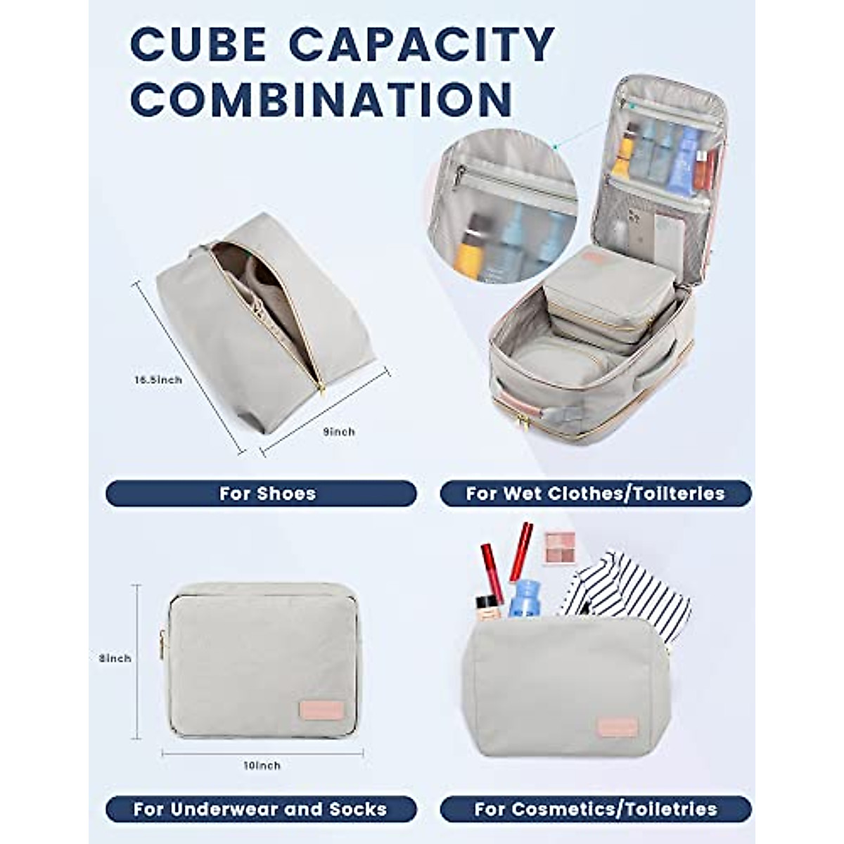 LOVEVOOK Carry on Backpack, 40L Travel Backpack as Personal Item Flight Approved, Waterproof Large TSA 17inch Laptop Backpack Luggage Daypack Business Weekender Overnight with 3 Packing Cubes, Grey