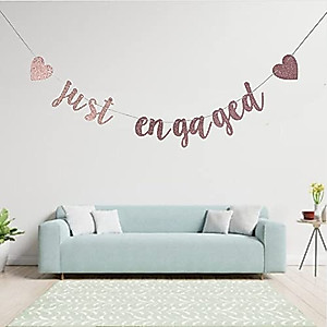 Just Engaged Rose Gold Glitter Banner, Bridal Shower, Engagement, Bachelorette,Wedding Announcement Party Photo Props