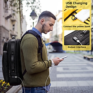 Laptop Backpack for Men 17 Inch, Durable and Lightweight Personal Item Travel Backpack, Computer Backpack with Charger Port, Suitcase Tech Backpack for College Business Office and Work, Black