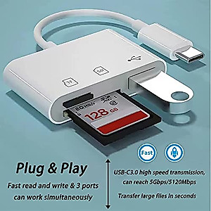 USB C to SD Card Reader,USB C to Micro SD TF Memory Card Reader Adapter Compatible with iPad Pro,MacBook Pro/Air,Chromebook,3-in-1 USB Camera Card Reader Adapter for XPS,Galaxy and More USB C Devices