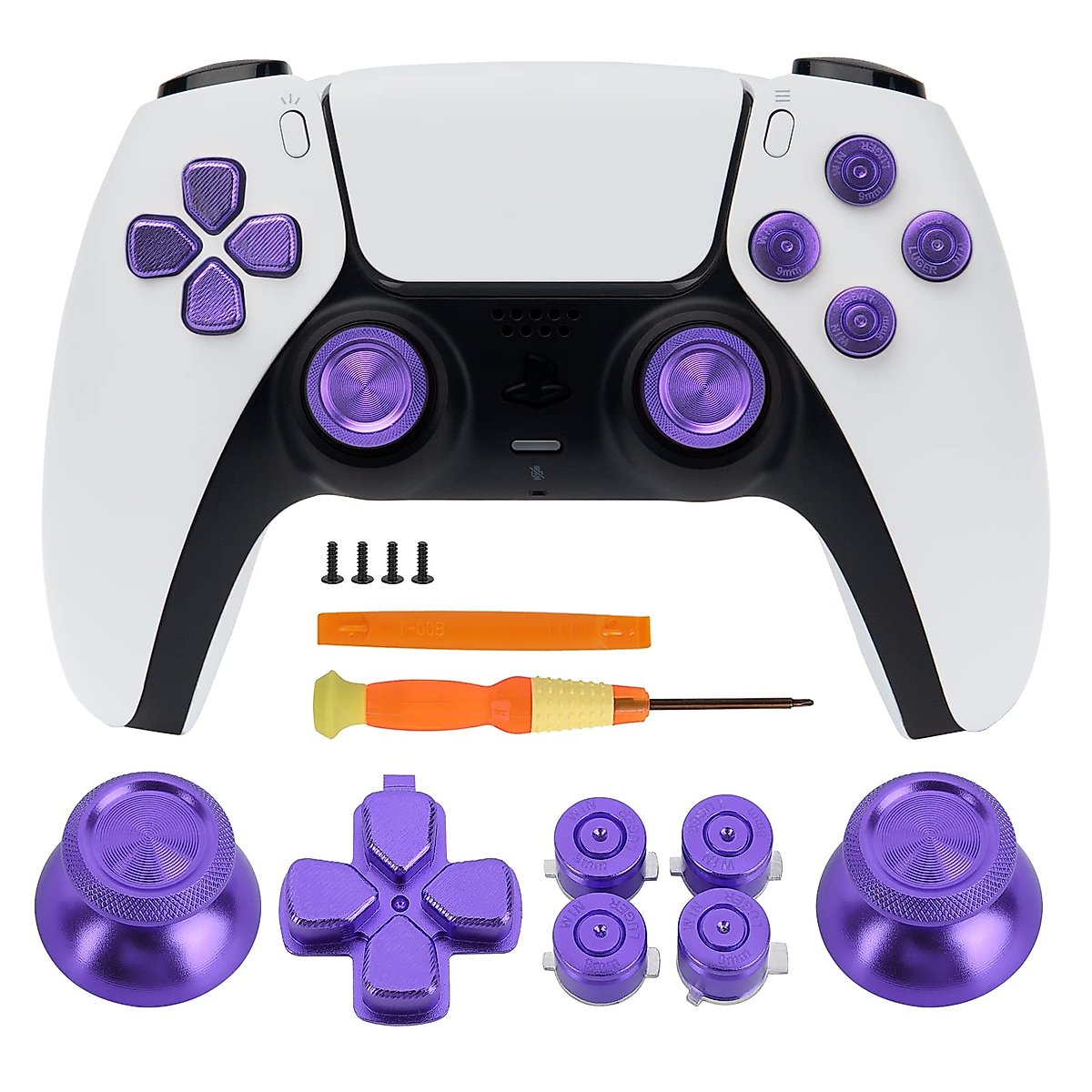 TOMSIN Metal Buttons Replacement Kit for PS5 Controller – Aluminum Thumbsticks & O X Square Triangle & Dpad Buttons Accessories Compatible with PlayStation 5 DS Controller (Metal Purple)