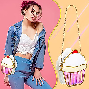 2 Pieces Cupcake Ice Cream Crossbody Handbag Cupcake PU Crossbody Shoulder Bag Ice-cream Crossbody Small Purse Cell Phone Shoulder Bag for Girls Women