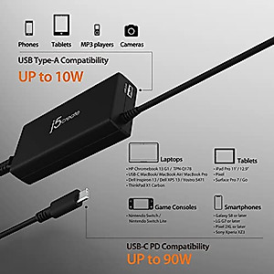 j5create USB Type C Super Charger PD 90W + USB Type A 10W Fast Charging for Chromebook, Laptop, MacBook Pro 13” (JUP2290C)