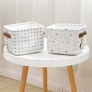 Sea Team Collapsible Small Canvas Fabric Storage Basket with Handles, Square Mini Storage Box, Cube, Foldable Shelf Basket, Closet, Desk Organizer for Nursery, Home, Office (Grey, Set of 4)