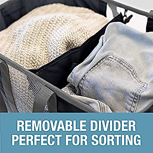 CleverMade Collapsible Fabric Laundry Basket - Foldable Pop-Up Bin - Space Saving Clothes Hamper Tote with Carry Handles & Divider, 2 Pack, Black/Charcoal