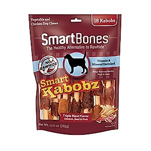 SmartBones Smart Kabobz, Treat Your Dog to a Rawhide-Free Chew Made With Real Chicken, Beef and Pork 18 Count (Pack of 1)