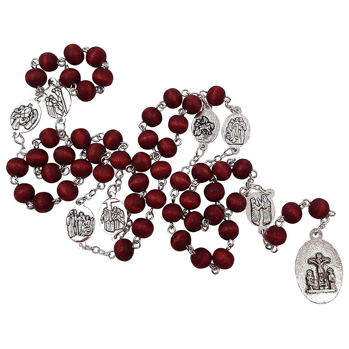 TALISMAN4U Seven Sorrows of Mary Rosary Chaplet Red Rose Scented Wooden Beads Catholic Jewelry Necklace for Women Men with Rosary Box