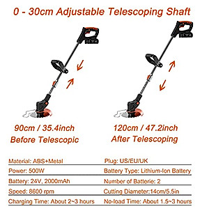 24V Electric Weed Eater Cordless Weed Wacker 3-in-1 String Trimmer with Wheels, Lawn Edger Brush Cutter with 3 Types Blades, Garden Tools for Garden and Yard