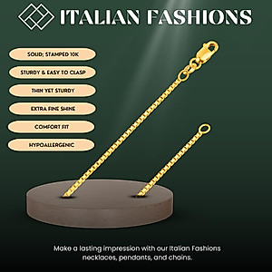 ITALIAN FASHIONS REAL Solid 10K Yellow or White Gold 0.50mm - 1.3mm Diamond-Cut Square Mirror Box Veneziana Chain Necklace with Lobster Claw Clasp | Multiple Lengths Available | Men Women | MADE IN ITALY (10K Solid Yellow Gold 0.7mm, 24.0 Inches)
