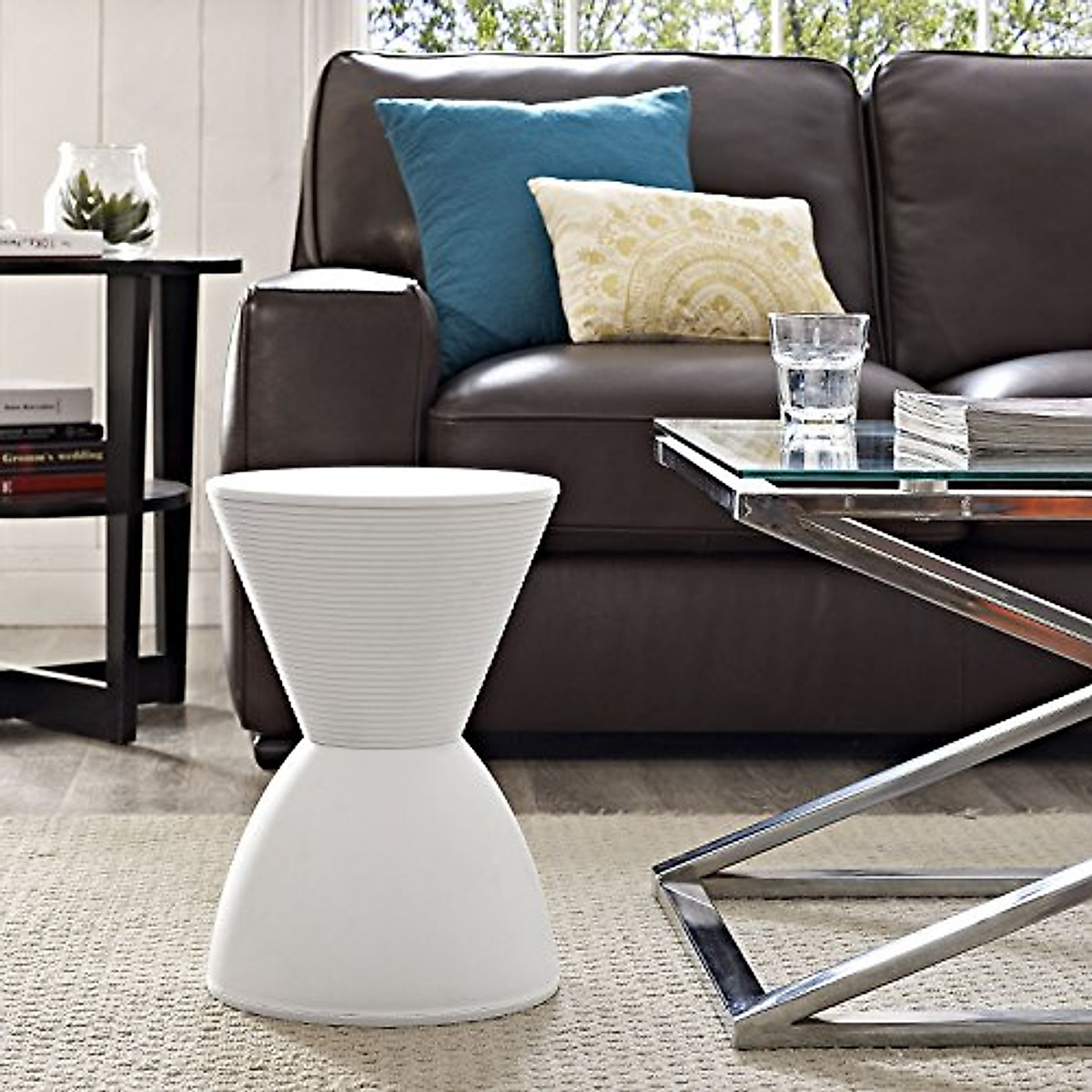 Modway Haste Contemporary Modern Hourglass Accent Stool in White