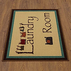 Machine Washable Bordered Laundry Room Rug Non-Slip Rubberback 2x3 Laundry Area Rug for Laundry Room, Bathroom, Washroom, 26" x 35", Beige