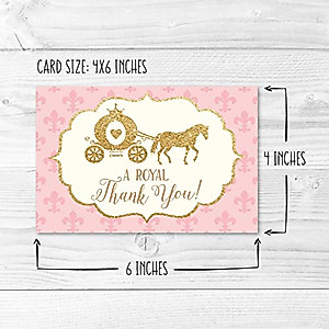 24 Princess Baby Shower Thank You Cards With Envelopes, Kids Thank-You Note, 4x6 Gratitude Card Gift For Guest Pack For Party, Birthday for Girl Children, Cute Pink Royal Queen Crown Event Stationery