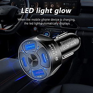 Car Charger Adapter,4 Ports USB Fast Car Charger QC3.0/PD20W/Type-c/2.1A, Smart Shunt Car Phone Charger Compatible iPhone 14 13 12 Pro Max/All Smart Phones (Black)