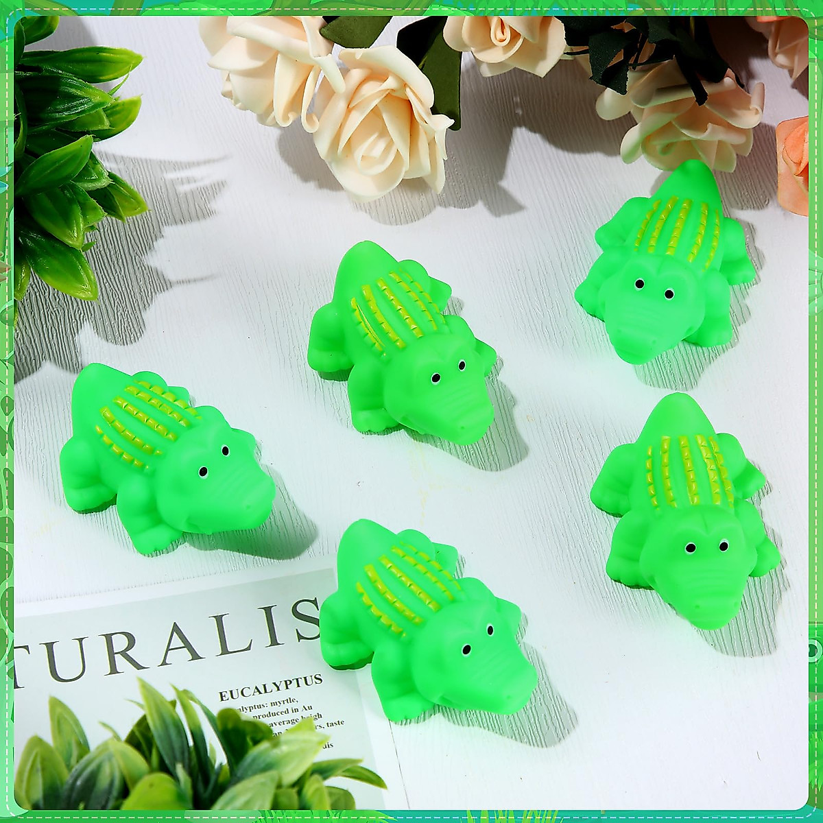 Lenwen 100 Pcs Rubber Crocodile Bath Toy Bulk Mini Alligator Toys Crocodile Bathtub Toys Float Squeak Toys for Summer Pool Parties Halloween Christmas Party Birthday Decoration, 2.8 x 1.3 x 1.3 Inch