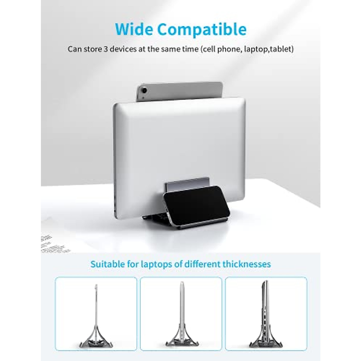 MOMAX Vertical Laptop Stand Holder, Gravity Auto Locking Holder Storage Dock, Space Saving for Desk Organizer, Fits All MacBook, iPad, Surface, Dell, Chromebook, Gaming Laptops (Up to 17.3 inches)