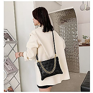 YP Women Large Crossbody Bag Woven Envelope Purses Pu Leather Shoulder Handbags (B-Black)