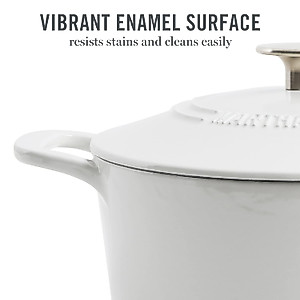 MARTHA STEWART Gatwick 7 QT Enamel Cast Iron Dutch Oven, Linen w/Silver Knob