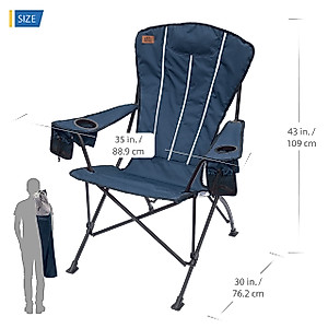 Outdoor-Forest HIGHBACK Adirondack Folding, Portable camping chair,Built in pillow. Two cup holder, Extra storage mesh pocket (Navy)