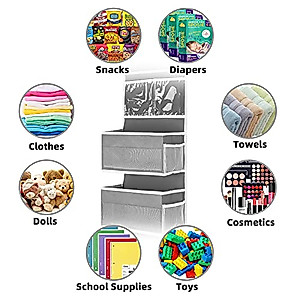 mambabydad Over Door Hanging Organizer with 4 Large Capacity Pockets & 4 Side Pockets & 2 Small Pockets for Nursery/Bedroom/Bathroom/Kitchen,Include 2 Metal Hooks (Grey)