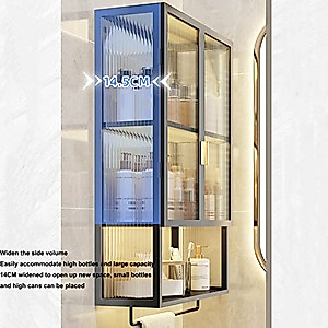 Wall Mounted Bathroom Cabinet with Towel Bar, Modern Home Washroom Vanity Cosmetic Storage Cabinet, Vanity Toilet Above Storage Display Rack, Multipurpose Hanging Cabinet for Laundry Room/Balcony