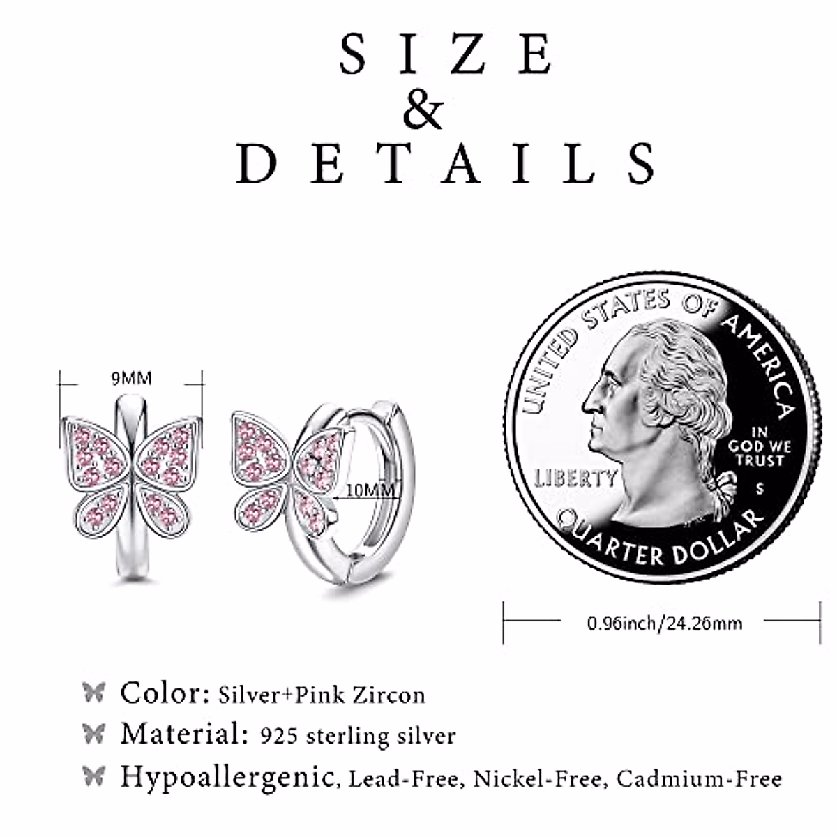 JeryWe Cute Butterfly Sleeper Small Hoop Earring 925 Sterling Silver CZ Crystal Huggie Earring Round Cartilage Tragus Mini Hoops Earring Ear Cuffs Piecing Dainty Jewelry Gifts for Women Sensitive Ears