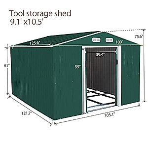 NBTiger 9.1’ x 10.5’ Large Outdoor Storage Shed, Sturdy Utility Tool Lawn Mower Equipment Organizer for Backyard Garden w/Gable Roof, Lockable Sliding Door, Vents, Floor Frame - Green